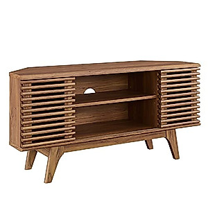 Modway Render Mid-Century Modern Low Profile Corner Media TV Stand in Wal, 15 x 46 x 23