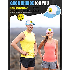 Cozypower 2 Pcs Smile Face Baseball Cap Smile Trucker Hat Mesh Adjustable Baseball Cap Retro Preppy Hats for Women(Blue, Pink, White)
