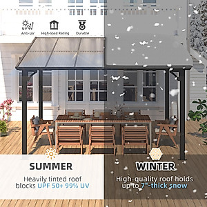 AECOJOY Wall Gazebo12’ x 10’, Hard Top Gazebos Pergola on Clearance, Outdoor Patio Lean to Gazebo Canopy Awnings for Deck, Porch, Backyard and More