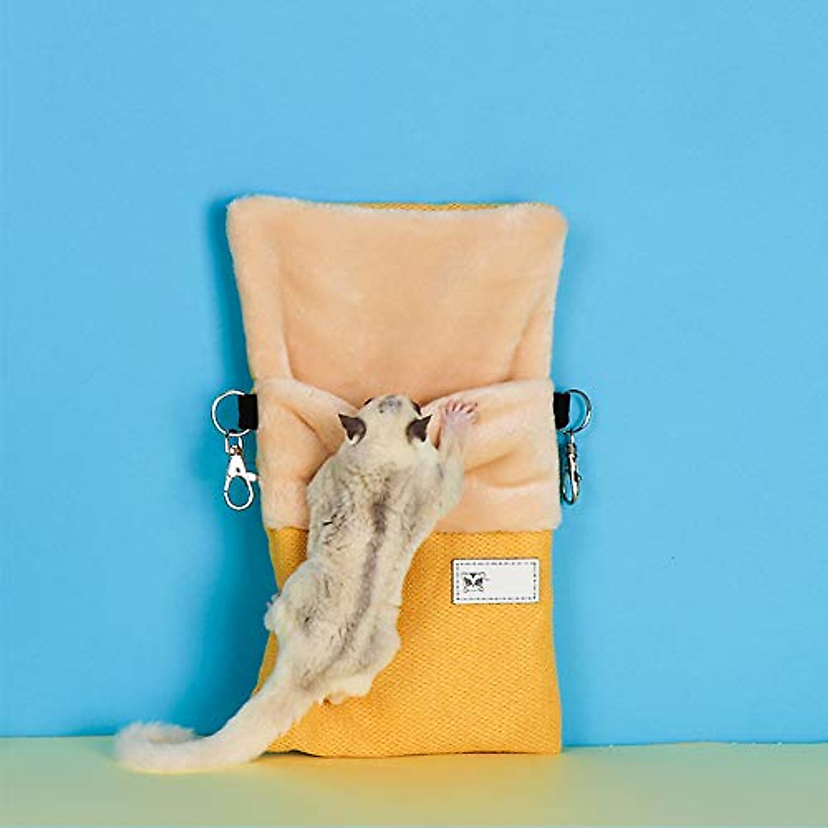 La La Pet® Small Pet Hanging Bed Sleep Pouch with Heated Warm Compartment Pet Hammocks Bed for Hamster Rat Sugar Glider Squirrel Ferret Warm Nest Bed Hideout Cave Pet Cage Accessories (Blue, M)