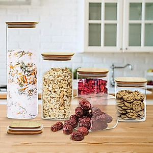 XHKDSYMC 5 Pack Glass Food Storage Jars, Clear Glass Canister Food Jar with Bamboo Wooden Lid Food Storage Container for Sugar, Pasta, Snack, Coffee Beans, Cookies, Nuts, Coffee Beans