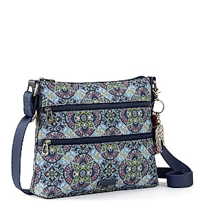 Sakroots Artist Circle Basic Crossbody in Eco Twill, Adjustable Crossbody Strap, Grey Mosaic World