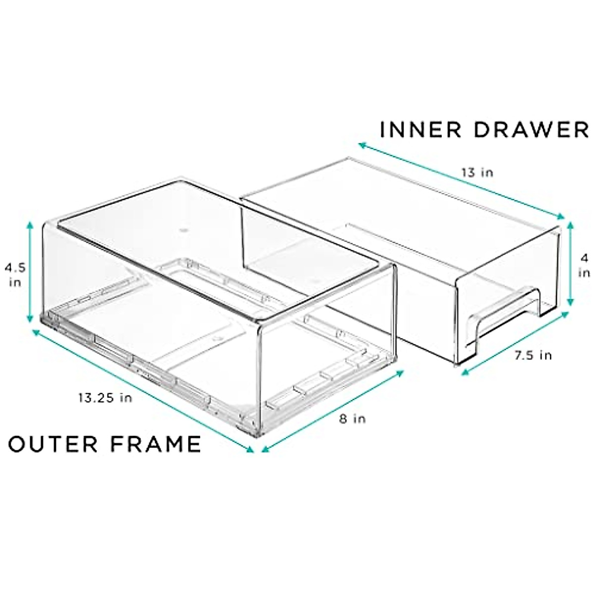 Sorbus Fridge Drawers - Clear Stackable Pull Out Refrigerator Organizer Bins - Food Storage Containers for Kitchen, Refrigerator, Freezer, Vanity & Fridge Organization and Storage (2 Pack | Medium)