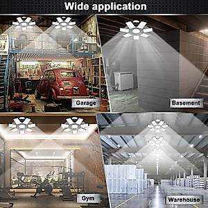 4 Pack LED Garage Light, 240W 24000LM 6500K LED Shop Lights, Garage Lights Ceiling Led with 7+1 Deformable Panels, E26/E27 Bulb Socket Lighting for Shop, High Bay, Attic, Basement, Warehouse