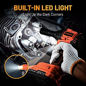 Cordless Impact Wrench, 20V Brushless 1/2 Impact Gun, High Torque Impact Driver 250 ft-lbs (340N.m) 2600RPM, LED Light, Impact Driver Kit with 2.0Ah Battery &1-Hour Charger, 7 Sockets for Home & Car