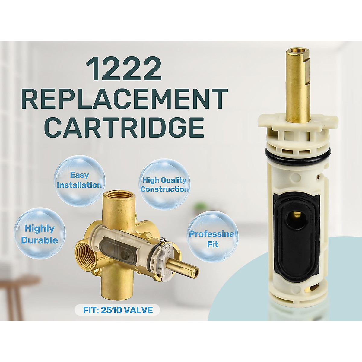 1222 Cartridge Kit Compatible with Moen Tub Shower, Replacement for Moen Posi Temp One-Handle Faucets, Durable Brass