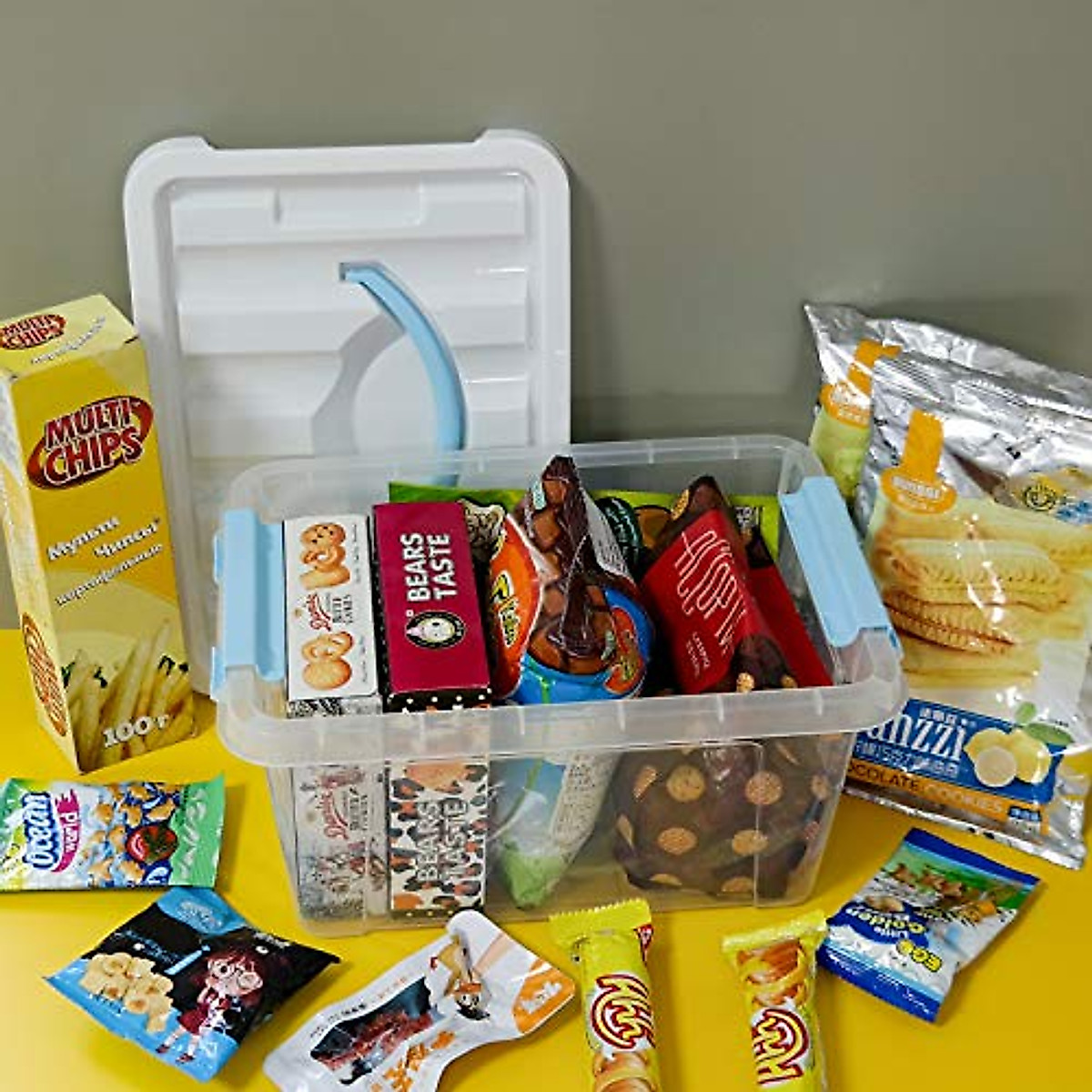 Gloreen 6 Quart Clear Storage Bins with Lid and Blue Handle, Multipurpose Plastic Storage Latch Box/Containers, 2 Packs