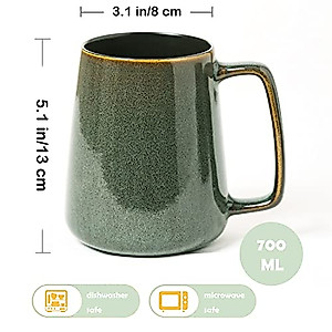 Large Ceramics Coffee Mugs,24 OZ,Large Handle Design,Extra Large Tea and Coffee Cup for Office and Home，Microwave And Dishwasher Safe(Color:24 oz green)