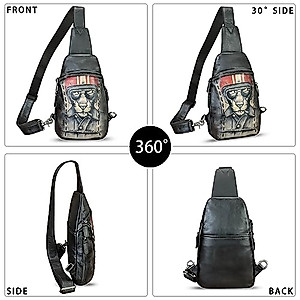 Genuine Leather Sling Bag Hand Painted Crossbody Backpack Retro Handmade Chest Shoulder Daypack Fanny Pack Purse (Pattern3)