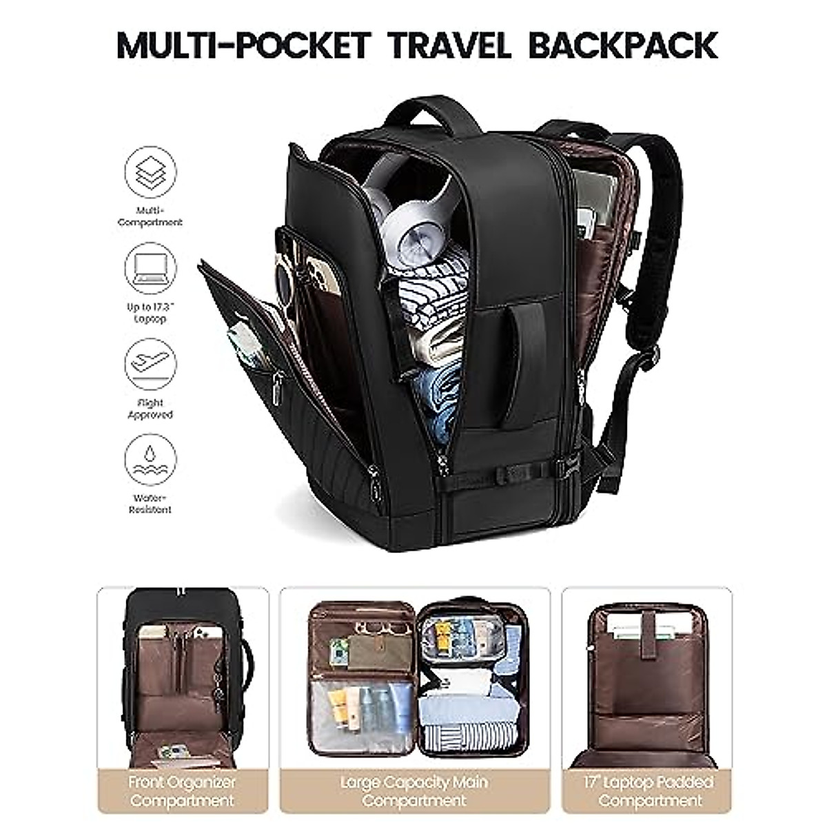 LOVEVOOK Travel Backpack,Carry On Backpack Flight Approved with Toiletry Bag,Expandable Large Laptop Backpack Women Waterproof Backpack Fit 17.3 Inch with USB Charging Port Shoes Compartment