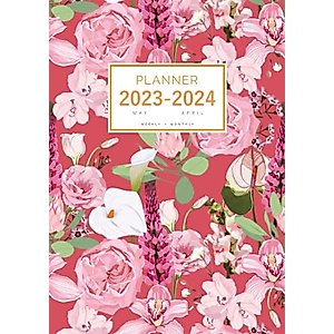 Planner 2023-2024: A4 Weekly and Monthly Organizer from May 2023 to April 2024 | Exotic Botanical Flower Design Red