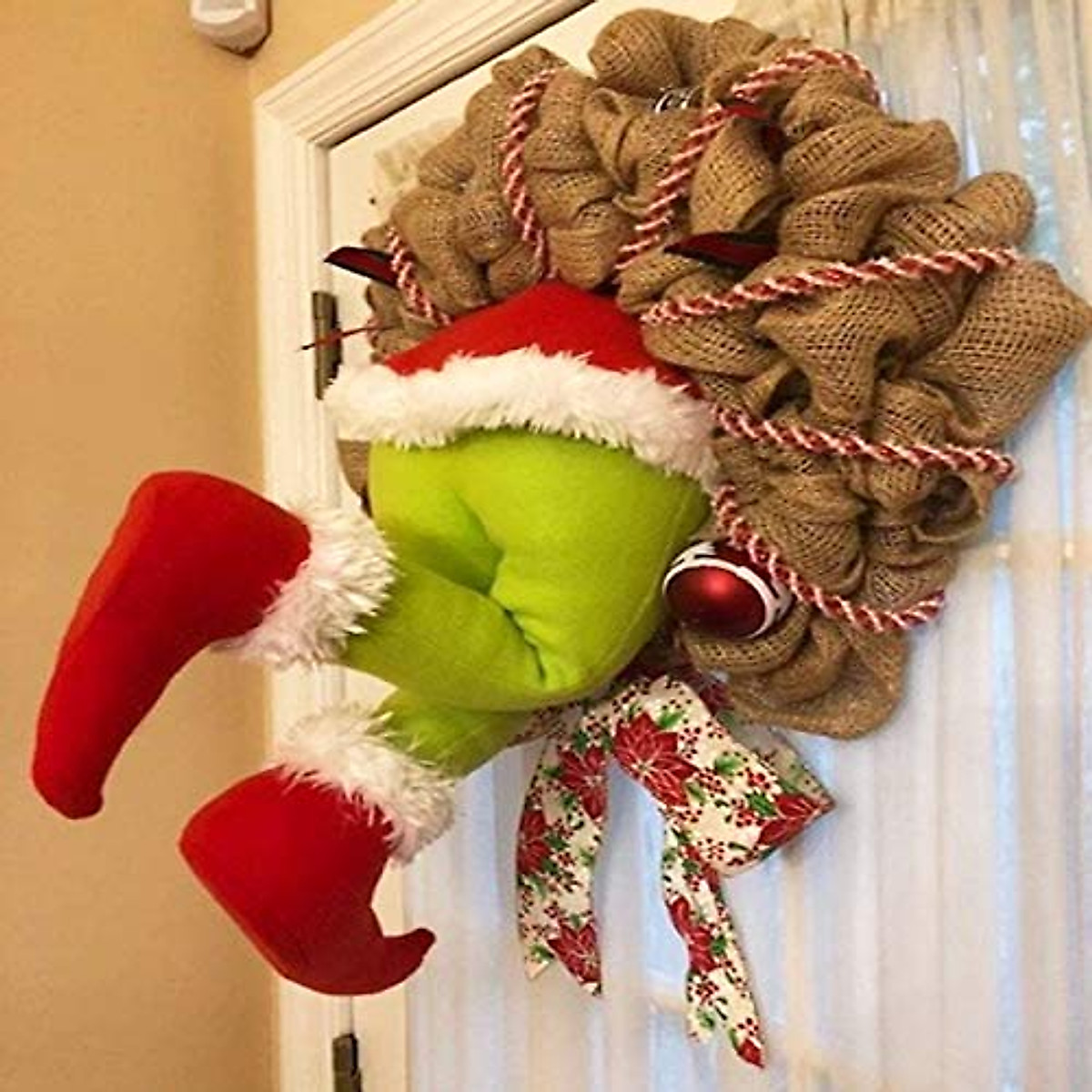 schicj133mm Christmas Thief Wreath, How The Christmas Thief Stole Christmas Burlap Wreath, Christmas Wreath for Front Door Decoration M