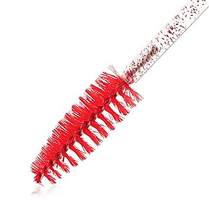 300 Pack Disposable Mascara Wands for Eyelash Extensions Eye Lash Applicators Makeup Brushes Tool kits, Crystal Red Handle- Red