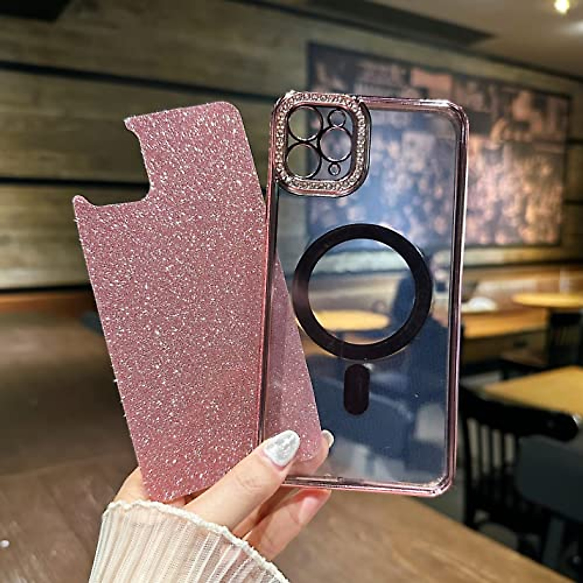 Cyberowl iPhone 13 Pro Max Glitter Case [Compatible with MagSafe] Lightweight and Luxury Plating Cute Bling Shockproof Raised Full Camera Lens Protective Rugged TPU Case Girls Women Covers Gold