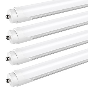 JESLED T8 T10 T12 8FT LED Light Bulbs, 50W 6000LM, 5000K Daylight White, Single Pin Fa8 LED Tube Replacement for Fluorescent Fixtures, Frosted, Ballast Bypass, Warehouse Workshop Garage Lights 4-Pack