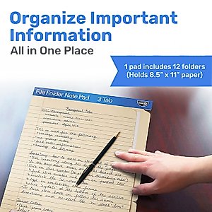 Find It File Folder Notepad - Pack of 12-9.5 x 12.5 Inch Notebook Organizer Folders for Filing, Document, and Clipboard Organization - Cream