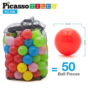 PicassoTiles Inflatable Bouncer House KC106 + KC108, Jump Slide Playhouse w/ 50 Pit Balls, 3 Sides Mesh Protection, Water Slide Park w/Pool Area, Climbing Wall, Shower Head Sprays Mount, Water Cannon