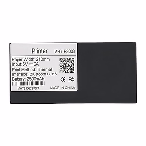Kathring Portable Printer, 5V 2A USB/Bluetooth Wireless Thermal Printer Monochrome Portable Printer for Standard A4 Transfer Paper, Black