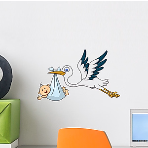 Wallmonkeys Stork with Baby Wall Mural Peel and Stick Graphic (12 in W x 7 in H) WM31785