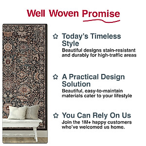 Well Woven Asha Collection Elegant Charcoal Grey Oriental 6x9 Rug Perfect for Living Room Dining Room or Bedroom Ideal for High-Traffic Areas with Vintage-Inspired Low Pile