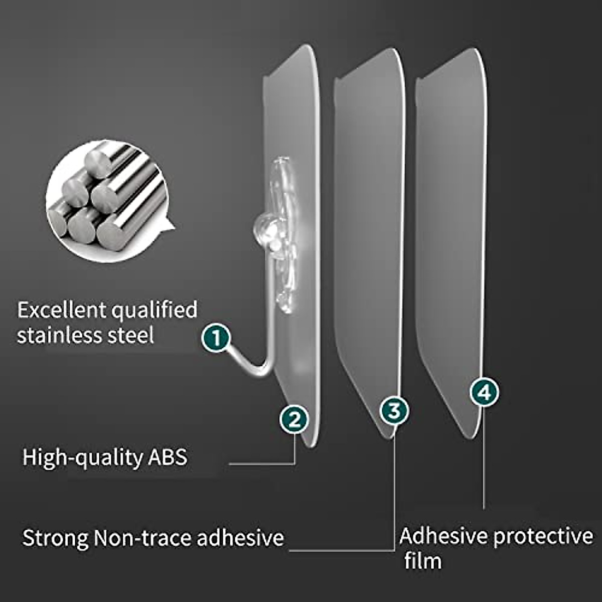 JEETAO Adhesive Hooks for Hanging Wall Hooks 22lbs(Max) Haning Hooks Transparent Reusable Seamless Hooks, Strong Bathroom Kitchen Hooks,24 Pack