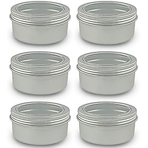 6 Pcs 4 Ounce Aluminum Cans Transparent Top Screw Lid Metal Storage Tins Containers for Storing Spices, Candies, Lip Balm