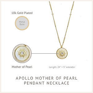 Ettika Chain Necklace for Women. Apollo Mother of Pearl 18k Gold Plated Pendant Necklace. Fashion Jewelry