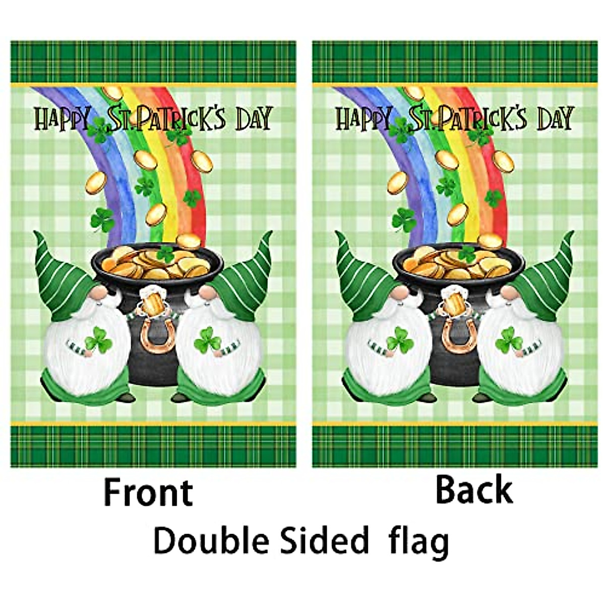 St Patrick's Day Garden Flag,Shamrock Spirit Gold Coin Hat Rainbow St Patricks Flag 12.5 x 18 Inch Clover Double-Sided Display 2 Layer Linen for Garden and Home Decorations