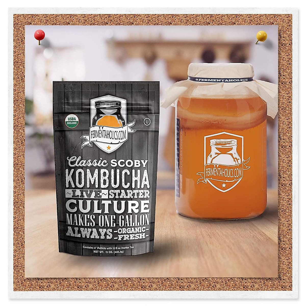 Fermentaholics ORGANIC Kombucha SCOBY With Twelve Ounces of Starter Tea - Live Starter Culture - Makes A One Gallon Batch - 1.5 Cups of Strong Mature Starter Tea - Brew Your Own Kombucha