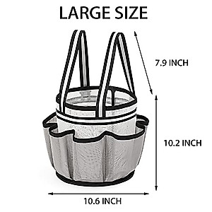 Ligereza Multi-Function Suspension Handles Mesh Portable Shower Caddie, Large Capacity, Round Bottom, 9 Side Pockets, College Dorm Room Essentials, Bathroom Caddy Shower Bag (Large White)