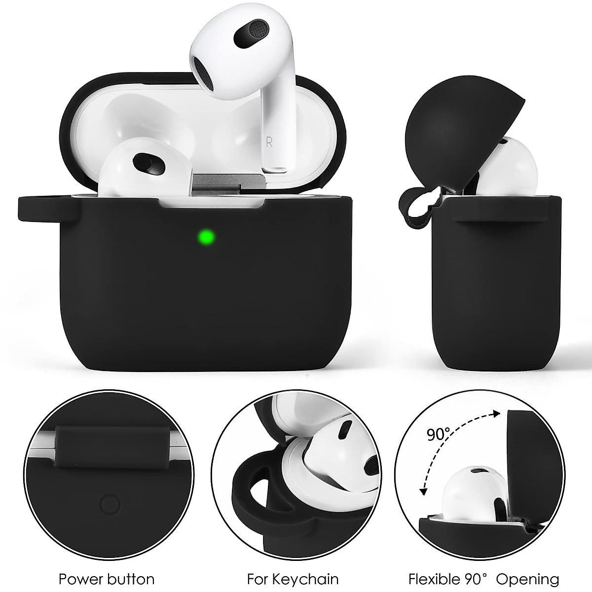 VISOOM Cute Airpods Case for Apple Airpods 3rd Generation Case Cover Women Bling Airpods Case 3rd Generation Airpods Case Pink with KeyChian Glitter Case for airpods 3 Case iPod 3rd Generation(Black)