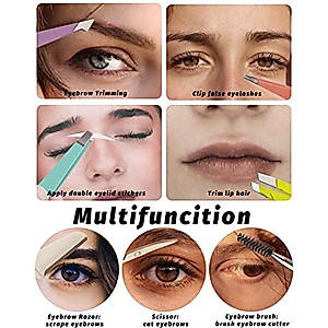 Eyebrow Tweezers Set 7 in 1, Tweezers with Leather Travel Case, Precision Tweezers for Women with Curved Scissor, Eyebrow Razor, Eyebrow Kit for Facial Hair Ingrown Hair Removal