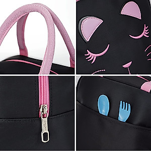 FEWOFJ Portable Insulated Lunch Bag for Kids Girls Cute Reusable Lunch Box for School Picnic Leakproof Lunch Tote Handbag(Black)