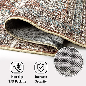 RUGSREAL Washable Area Rug 5x7, Ultra-Thin Antique Collection Area Rug, Stain Resistant Rugs for Living Room Bedroom, Distressed Washable Rug(Brown, 5'x7')