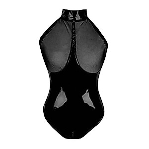 XINSHIDE Plus Size Lingerie for Women Sexy Naughty Open Front Fishnet Mesh Sheer Babydolls Teddy Snap Crotch Halter Leather Bodysuits