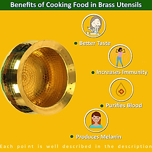 HOKOYA Brass Handi for Cooking Food (5 Litre Water Capacity) Medium Size Brass Handi for Cooking Biryani | Brass Utensils for Kitchen Cooking