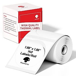 Phomemo Multi-Purpose Self-Adhesive Round Circle Label for Phomemo M110/M110S/M120/M200/M220 Label Maker, 1.96" x 1.96"（50x50 mm）Thermal Label for Barcode Label, DIY Logo Design, Black on White