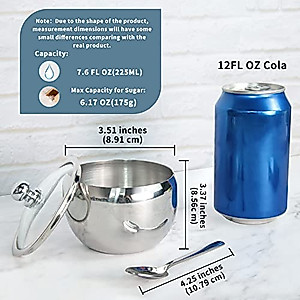 Newness Sugar Bowl, Stainless Steel Sugar Bowl with Lid and Spoon (for Better Recognition) for Home and Kitchen, Drum Shape, 240 ML (8.1 OZ)