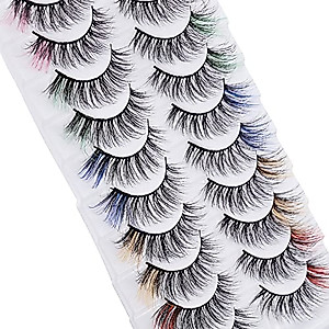 outopen Colored Lashes, False Eyelashes with Color, Fluffy 5D Volume Curly Faux Mink Eyelashes 10 Pairs Cat-Eye Cosplay Makeup Lashes