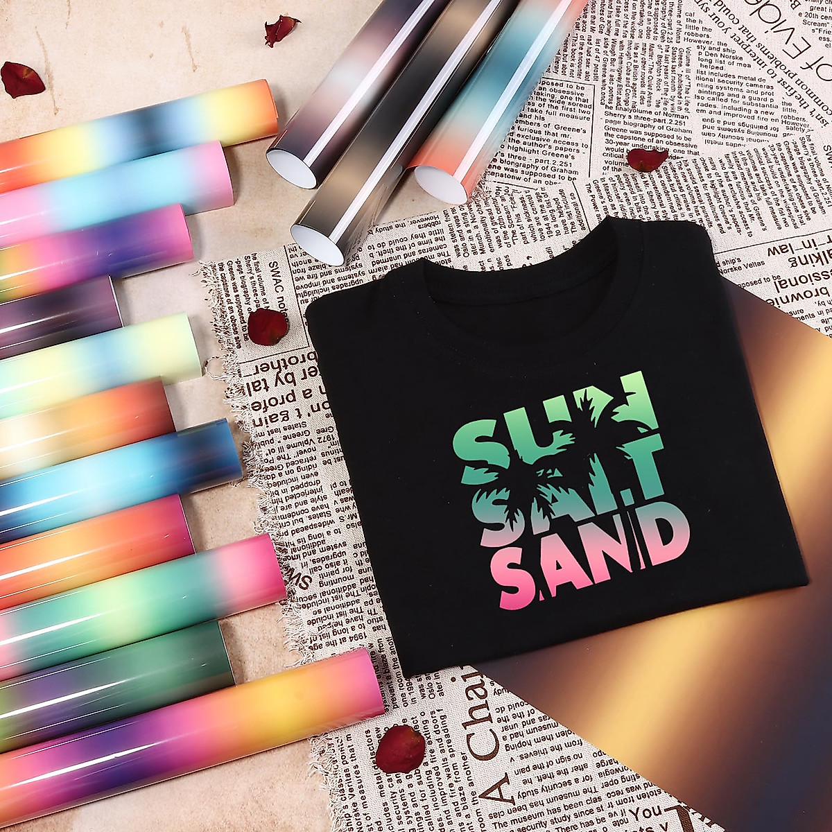 HTVSTD Gradient HTV Heat Transfer Vinyl - 15 Sheets 12 x 10 Inches Retro Patterned HTV Vinyl Ombre Heat Transfer Vinyl for T-Shirts DIY Iron on Vinyl Compatible with Sillhoutte Cameo and Cricut