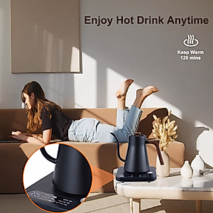 Gooseneck Electric Kettle - 1200W Quick Boil, Temp Control with 5 Presets & ±5℉ Adjustment, Accurate Pouring, 24oz Small Pour Over Coffee & Tea Kettle, 2H Auto Keep Warm, Stainless Steel, Black