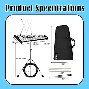 VACHAN 32 Notes Glockenspiel Bell Kit Professional Xylophone for Adult Beginner Students with 8'' Drum Practice Pad,Adjustable Music Stand,Glockenspiel Stick,Drum sticks and Carrying Bag