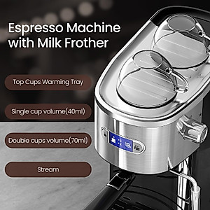 ZAFRO Espresso Machine 20 Bar, Professional Espresso Maker with Milk Frothing Steam Wand, Compact Coffee Machine with 45oz Removable Water Tank for Cappuccino, Latte, Gift, Black