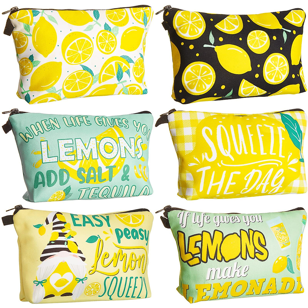 Reginary 6 Pcs Makeup Bags Purse Travel Cosmetic Pouch Waterproof Multifunction Makeup Pouch with Zipper Toiletry Bag Pencil Case Organizer Makeup Accessories for Women Girls Teenagers (Lemon Style)