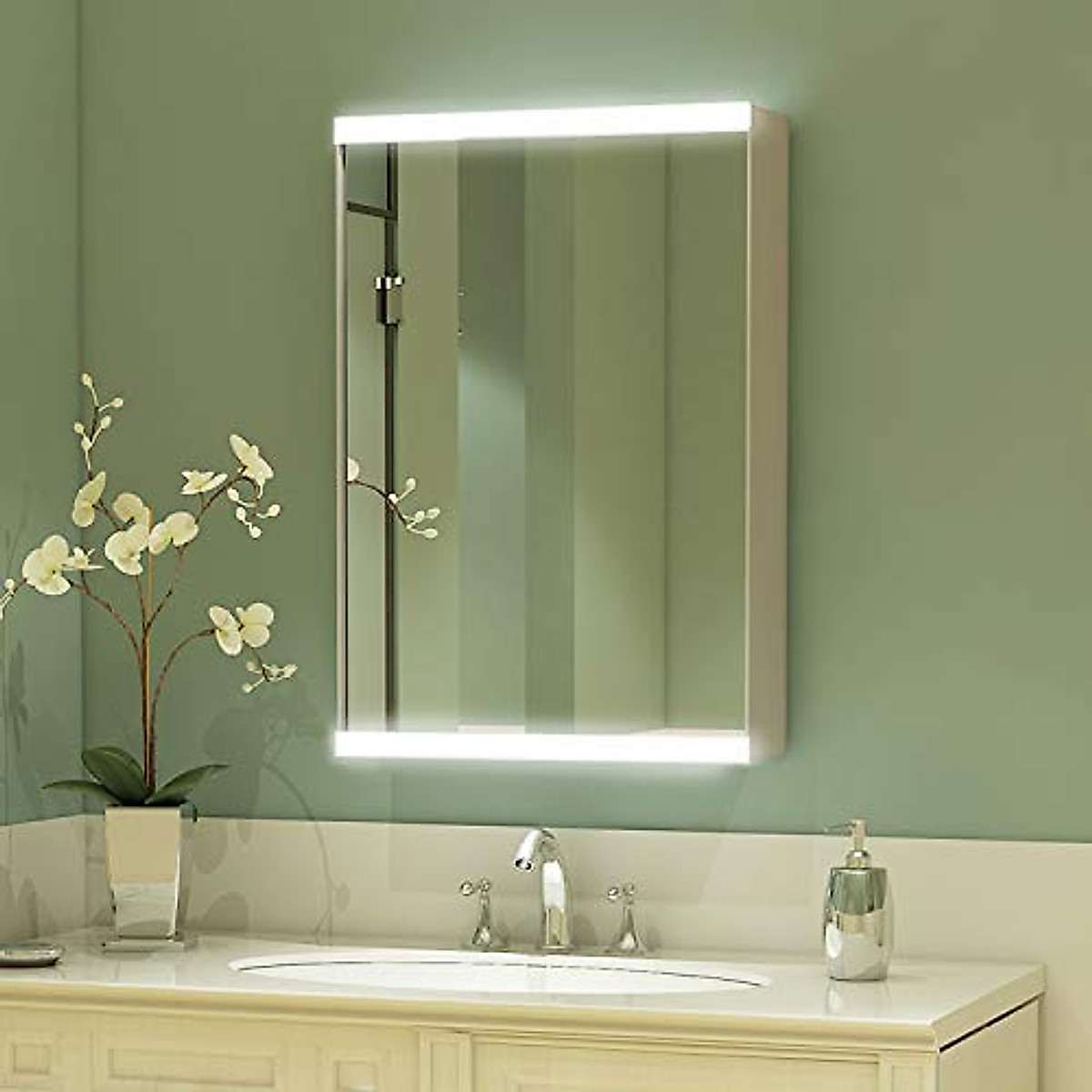 ExBrite 20''x 26''LED Lighted Bathroom Medicine Cabinet with Mirror, Surface Lighted Medicine Cabinet,Dimmable,Adjustable Shelves,Intelligent Switch Medicine Cabinet, Aluminum Frame, 120°Soft Hinge