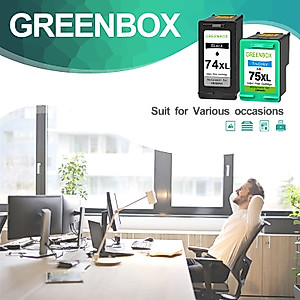 GREENBOX Remanufactured Ink Cartridge 74XL 75XL Replacement for HP 74XL 75XL High Yield CB336WN CB338WN for PhotoSmart C4480 D4280 D4260 C4440 J6480 C4280 C4580 Printer (1 Black 1 Tri-Color)