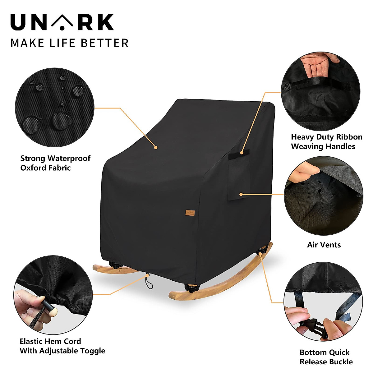 UNARK Outdoor Rocking Chair Covers 2 Pack,Waterproof Heavy Duty Outdoor Chair Covers,Swivel Chair Cover,Outdoor Swivel Rocker Chair Covers ,Outdoor Rocker Covers Waterproof (28W x 33D x 39H Inch)Black