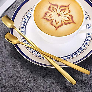 6 PCs Stainless Steel Mixing Spoon with Gold Finish - Stirrer Spoon with Shovel-Shaped Head for Coffee, Ice Tea, Soft Drink, Cocktail, Length 6-1/32-Inch (15.3 cm)