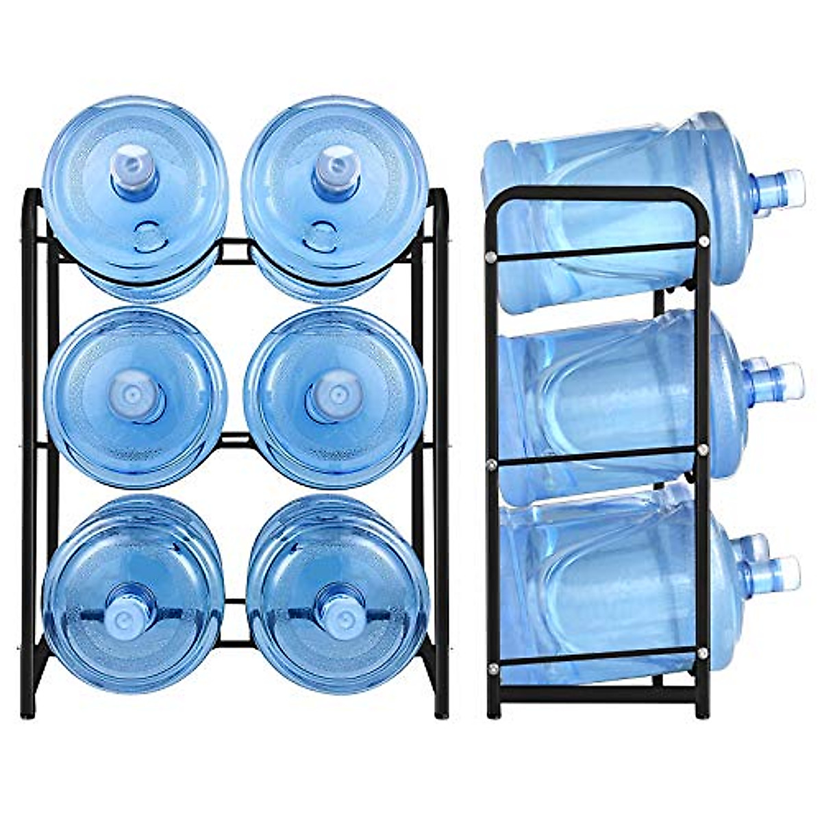 Water Bottle Storage Rack, 3-Tier Reinforced Carbon Steel Water Jug Holder for 6 Bottles of 5-Gallon Water Cooler Bottles Organizer for Office, Family, Garages, Restaurant, and Gym. Black