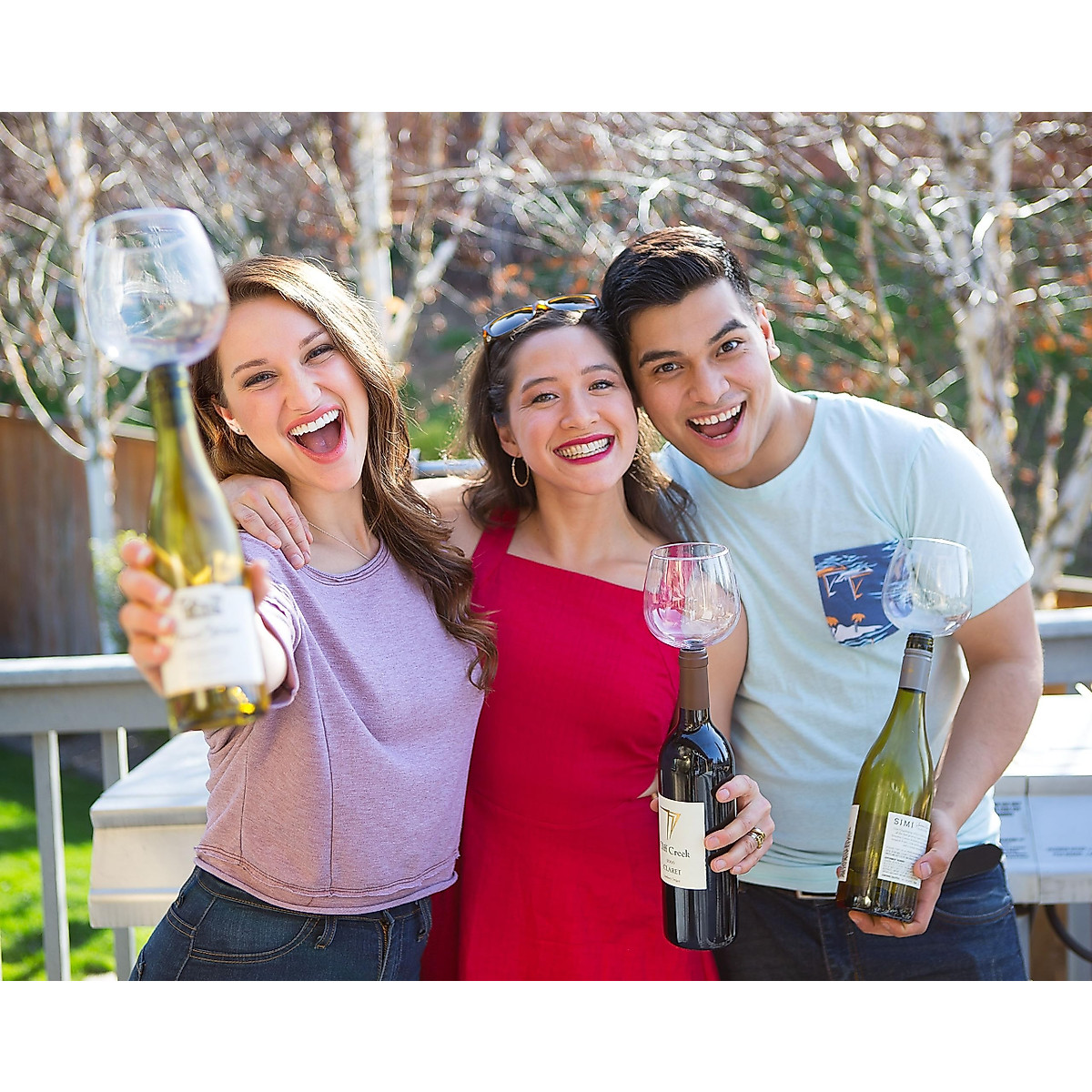 Guzzle Buddy 2GO Unbreakable Tritan Plastic Wine Bottle Glass, It Turns Your Bottle Into Your Glass, Real Women